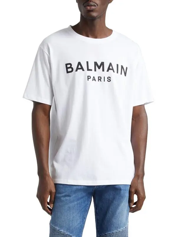 Balmain Organic Cotton Logo Graphic T-shirt - Gab White/black