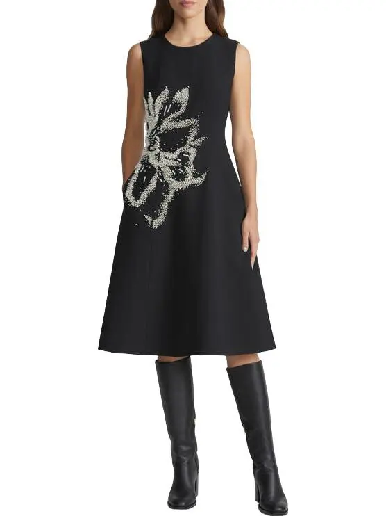 Lafayette 148 New York Rose Beaded Sleeveless Dress - Black