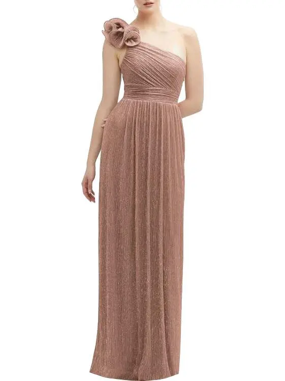 After Six Ruffle One-shoulder Metallic Gown - Sienna Metallic