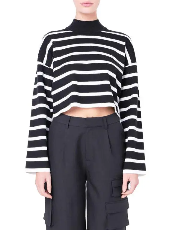 GREY LAB Stripe Turtleneck Sweater - Black/ White