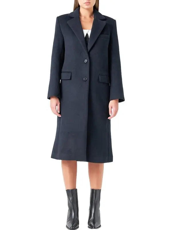 GREY LAB Wool Blend Trench Coat - Navy