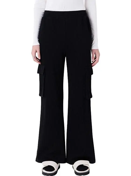 GREY LAB Stretch Cotton Knit Wide Leg Pants - Black