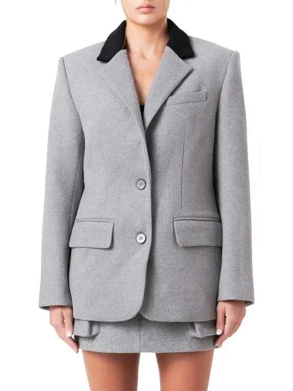 GREY LAB Oversized Wool-blend Blazer - Grey/black