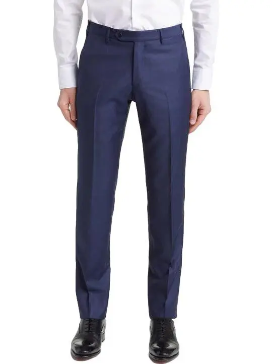 Zanella Parker Classic Wool Sharkskin Trousers - Blue