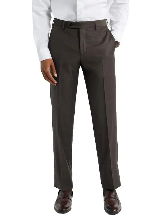 Zanella Parker Classic Wool Sharkskin Trousers - Brown
