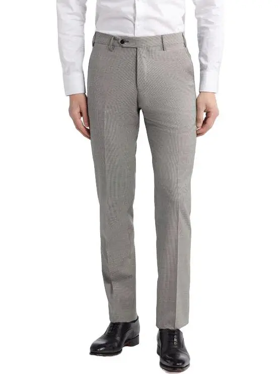 Zanella Parker Classic Wool Sharkskin Trousers - Light Grey