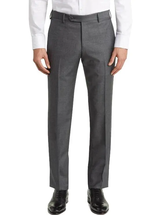 Zanella Parker Classic Wool Sharkskin Trousers - Med Grey