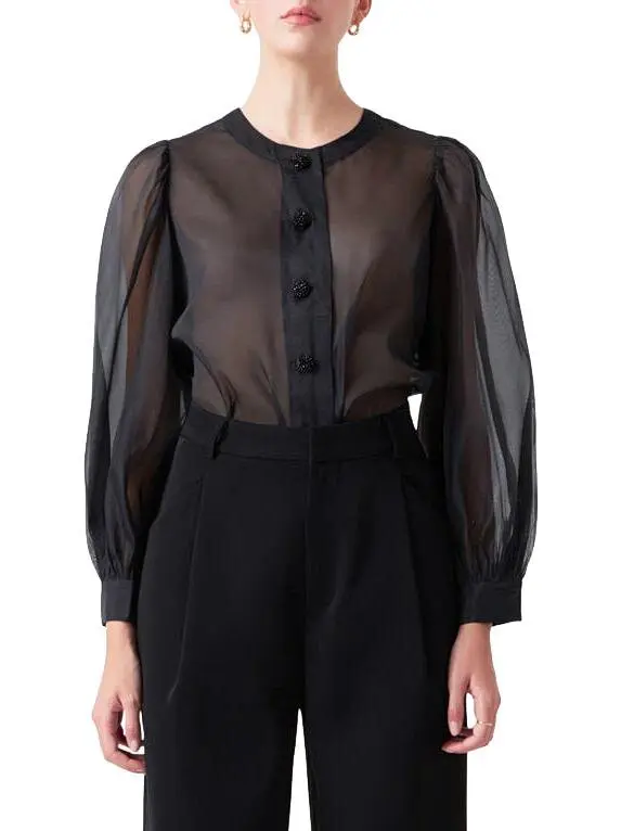 Endless Rose Sheer Organza Top - Black