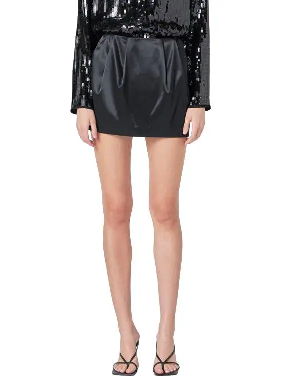 Endless Rose Pleated Satin Miniskirt - Black