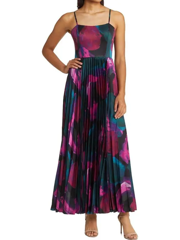 HUTCH Floral Print Pleated A-line Dress - Multi Brushstroke