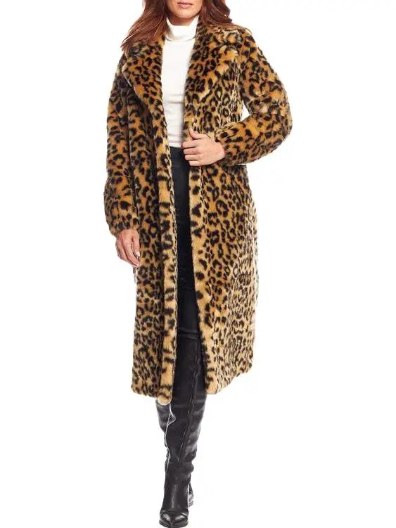 Fabulous Furs Leopard Print Faux Fur Long Coat - Multi