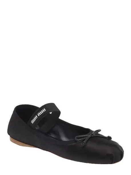 Miu Miu Logo Strap Ballet Flat - Black