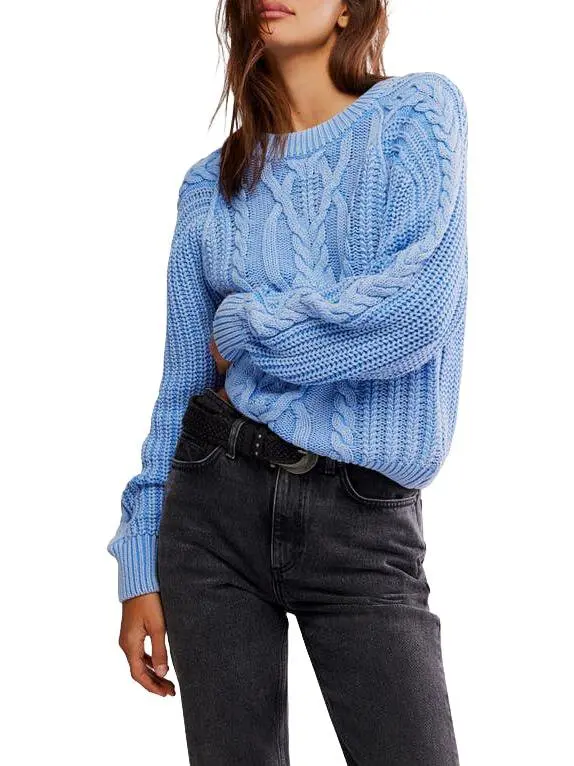 Free People Frankie Cable Cotton Sweater - Della Robbia Blue