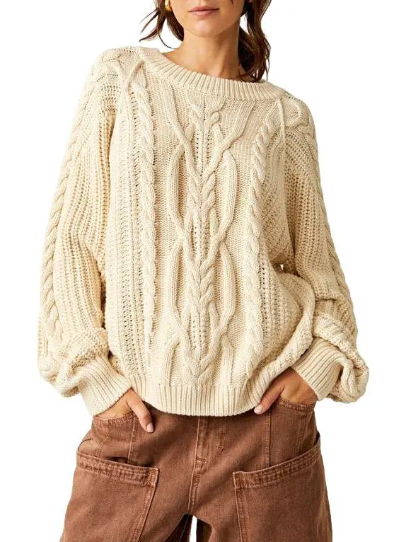 Free People Frankie Cable Cotton Sweater - Ivory