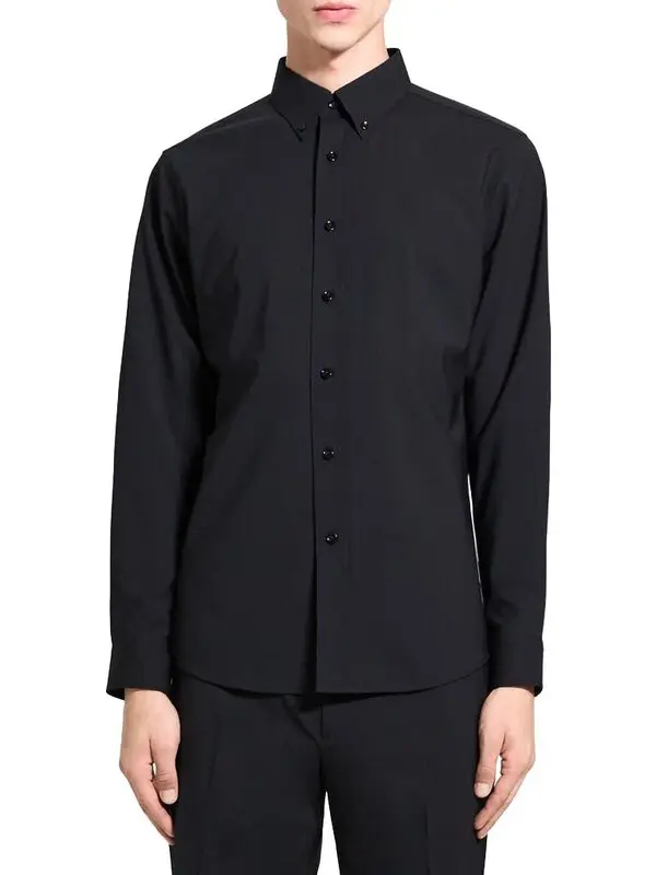 Theory Hugh Stretch Virgin Wool Button-down Shirt - Black