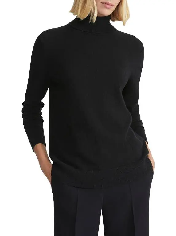 Lafayette 148 New York Metallic Trim Cashmere Turtleneck Sweater - Black