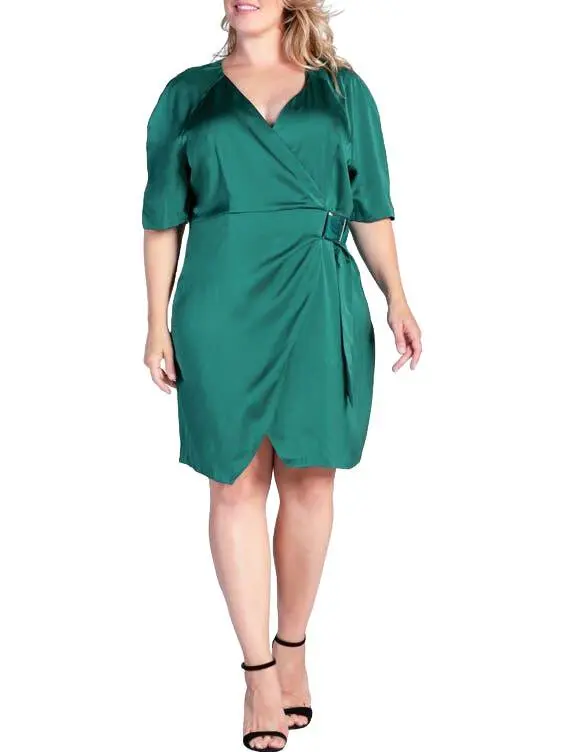 STANDARDS & PRACTICES Rara Buckle Sateen Wrap Dress - Malachite