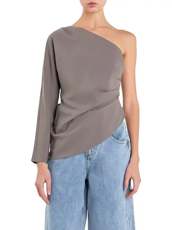 GREY LAB Gathered One-shoulder Top - Grey