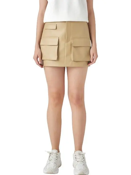 GREY LAB Cargo Faux Leather Mini Skirt - Taupe