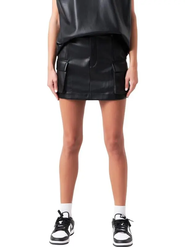 GREY LAB Cargo Faux Leather Miniskirt - Black