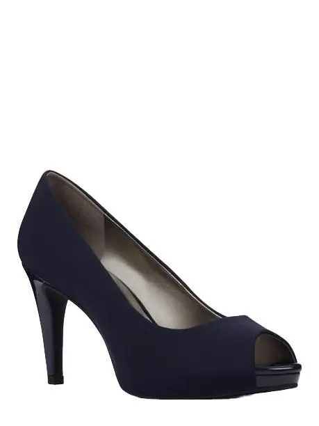 Bandolino Rainaa Peep Toe Pumps - Navy Blue Lycra
