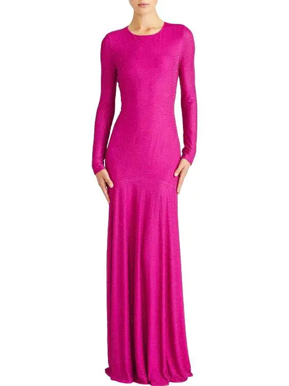 Monique Lhuillier Diana Rhinestone Trumpet Gown - Berry