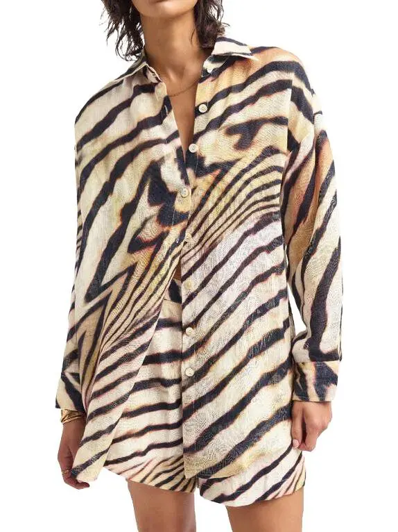 Vitamin A® Playa Oversize Linen Cover-up Shirt - Shell Stripe