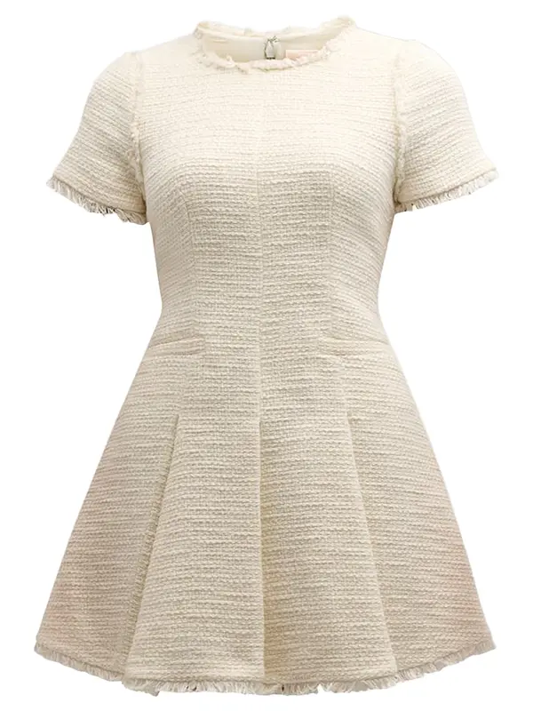 Cinq À Sept Nova Cotton Boucle Pleated Mini Dress - Gardenia