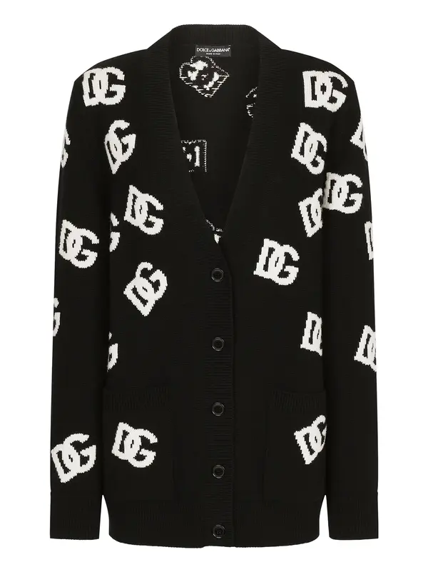 Dolce & Gabbana Cashmere Cardigan With Dg Logo Inlay - Print