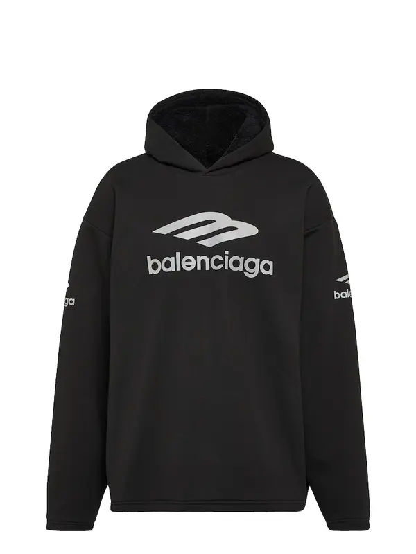 Balenciaga 3b Sports Icon Cotton Fleece Hoodie - Black