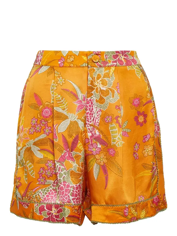 Poupette St Barth Isabelle Floral High-rise Shorts - Orange