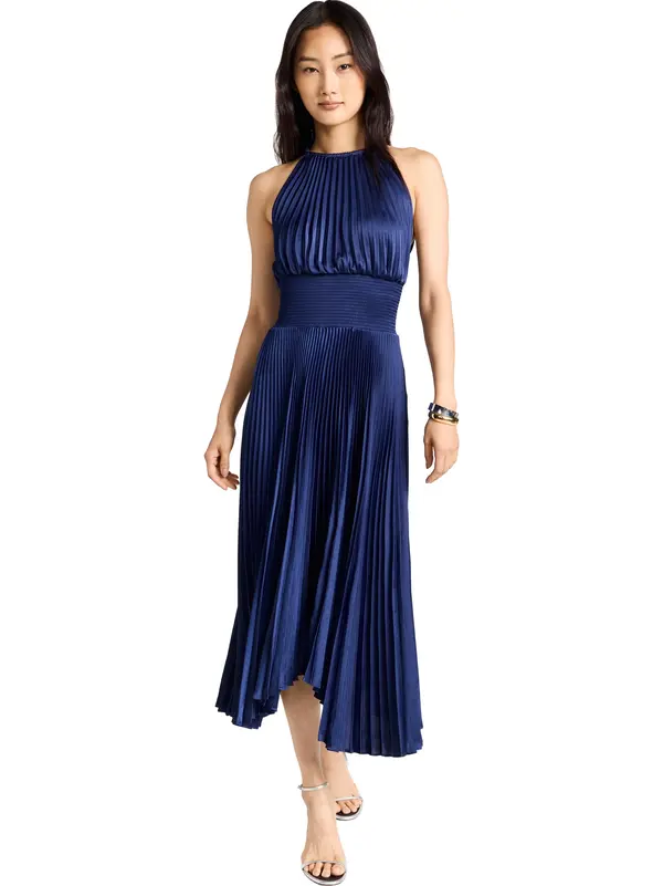 A.L.C. Renzo Ii Pleated Satin Dress - Rivera