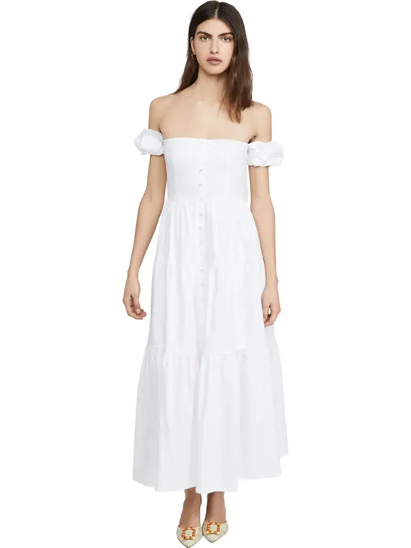 Staud Elio Tiered Dress - White