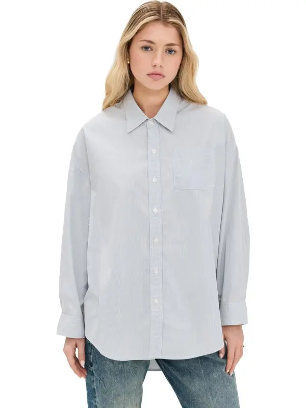 R13 Drop Neck Oxford Shirt - Blue/white Pinstripe