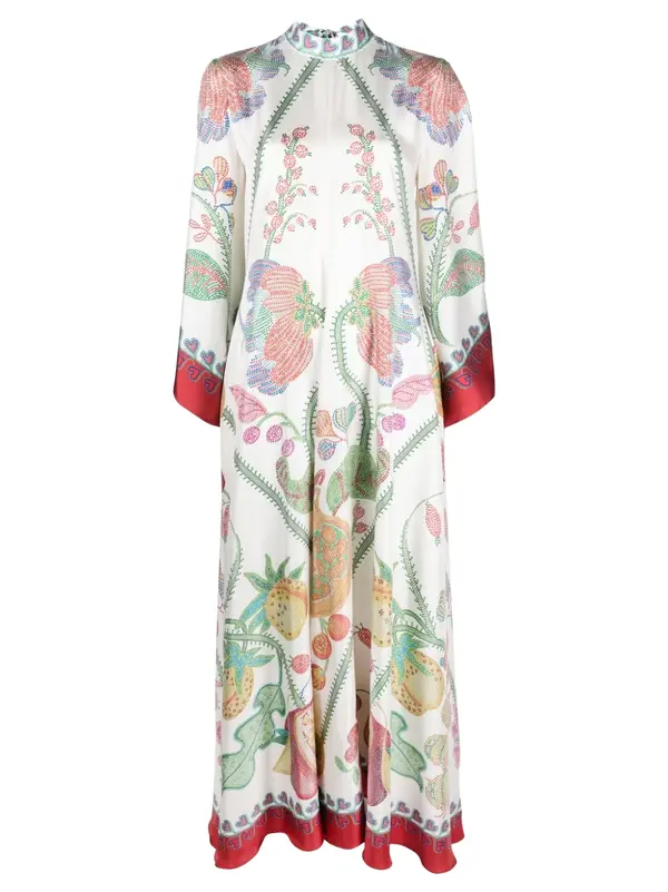 La DoubleJ Magnifico Flower Placée-print Maxi Dress - White