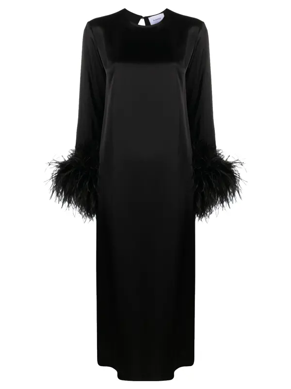 Sleeper Suzi Feather-cuffs Maxi Dress - Black