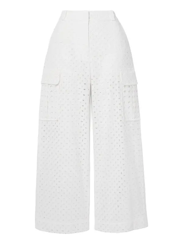 Zimmermann Matchmaker Broderie Anglaise Cotton Wide-leg Pants - White