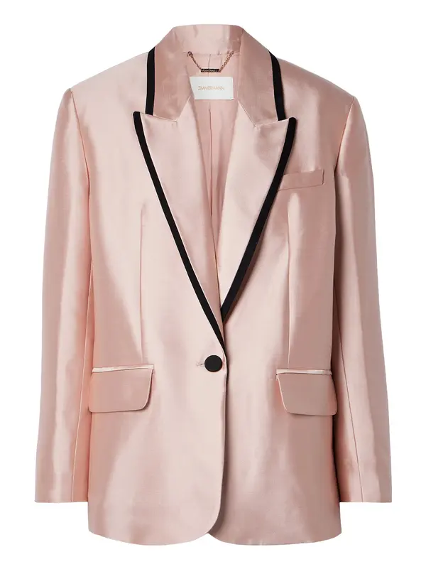 Zimmermann Matchmaker Grosgrain-trimmed Wool And Silk-blend Duchesse-satin Blazer - Pink
