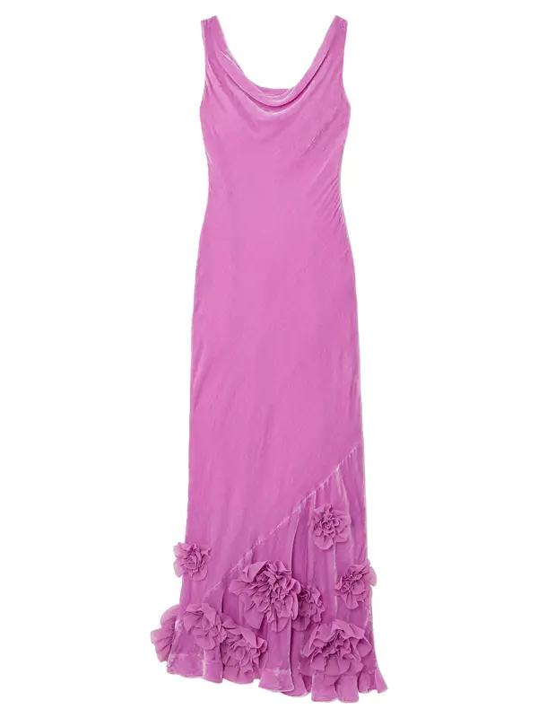 Saloni Asher Draped Appliquéd Velvet Midi Dress - Pink