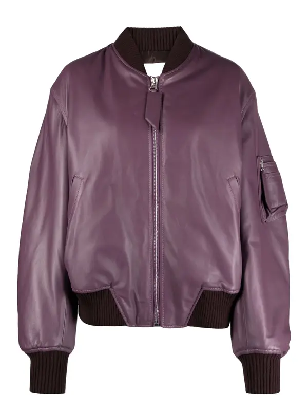 Attico Anja Leather Bomber Jacket - Purple