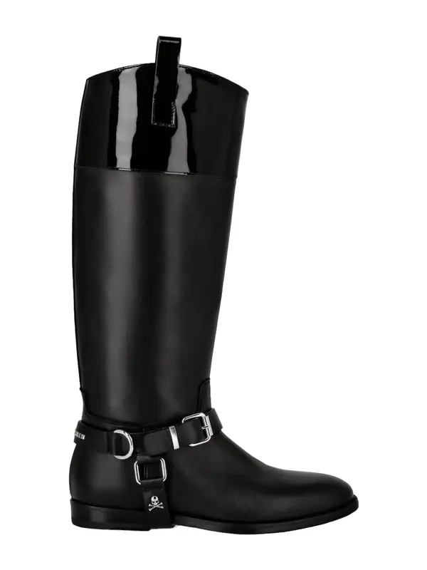 Philipp Plein Buckled Leather Knee-high Boots - Black