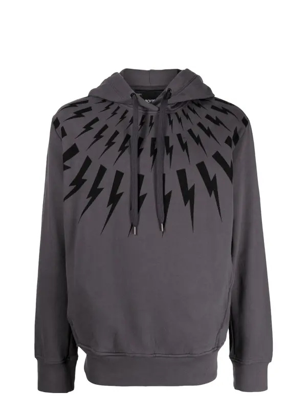 Neil Barrett Thunderbolt Print Cotton Hoodie - Grey