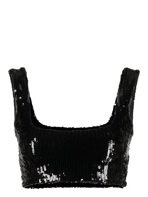 Galvan Sequin Embellished Crop Top - Black