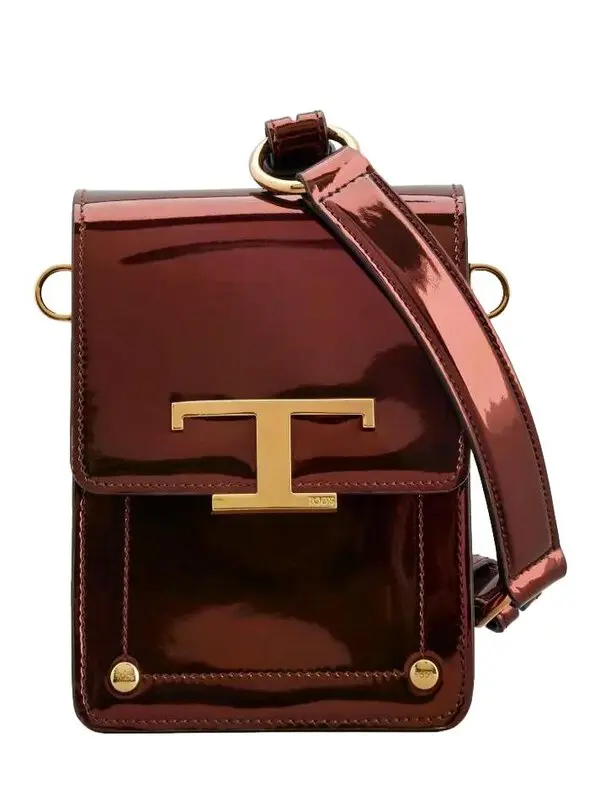 TOD'S Micro T Timeless Patent Crossbody Bag - Brown