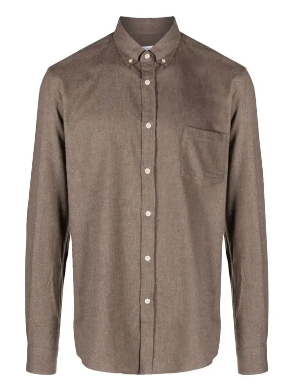 Sunspel Flannel Cotton Shirt - Brown
