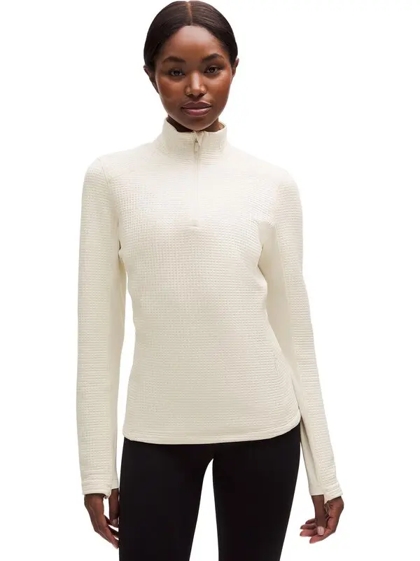 Lululemon Waffle-knit Half-zip Long-sleeve Top - Light Ivory