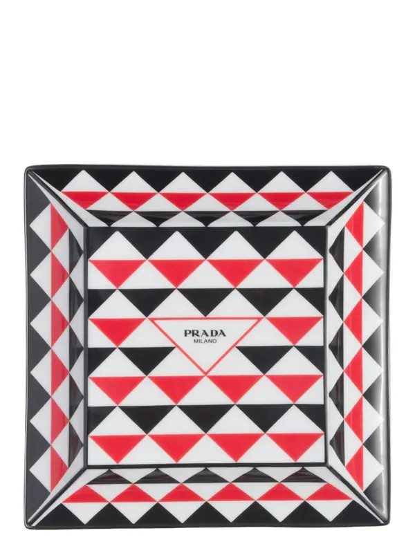Prada Large Square Porcelain Catchall Tray Triangles - Black/red/white