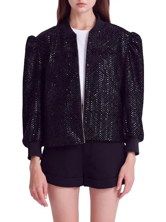 Endless Rose Sequin Velvet Bomber Jacket - Black