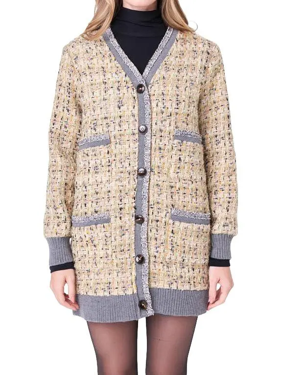 English Factory Bouclé Coat - Beige/dark Grey