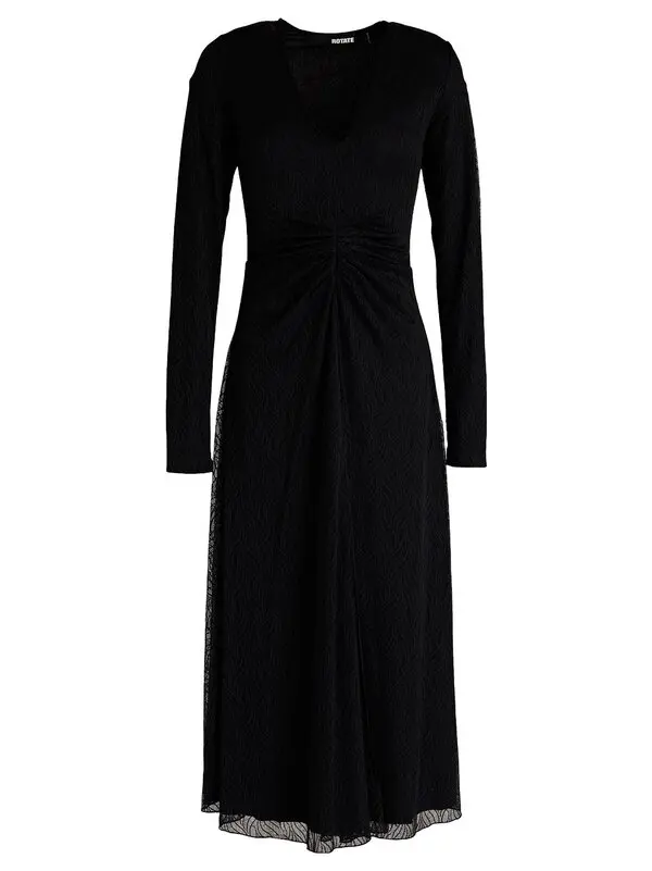 ROTATE BY BIRGER CHRISTENSEN Ruched Mesh Midi Dress - Black